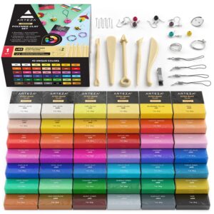 arteza polymer clay kit, modeling clay oven bake for adults and teens with 5 sculpting tools, 42 colors, made for clay earrings, jewelry making and crafts