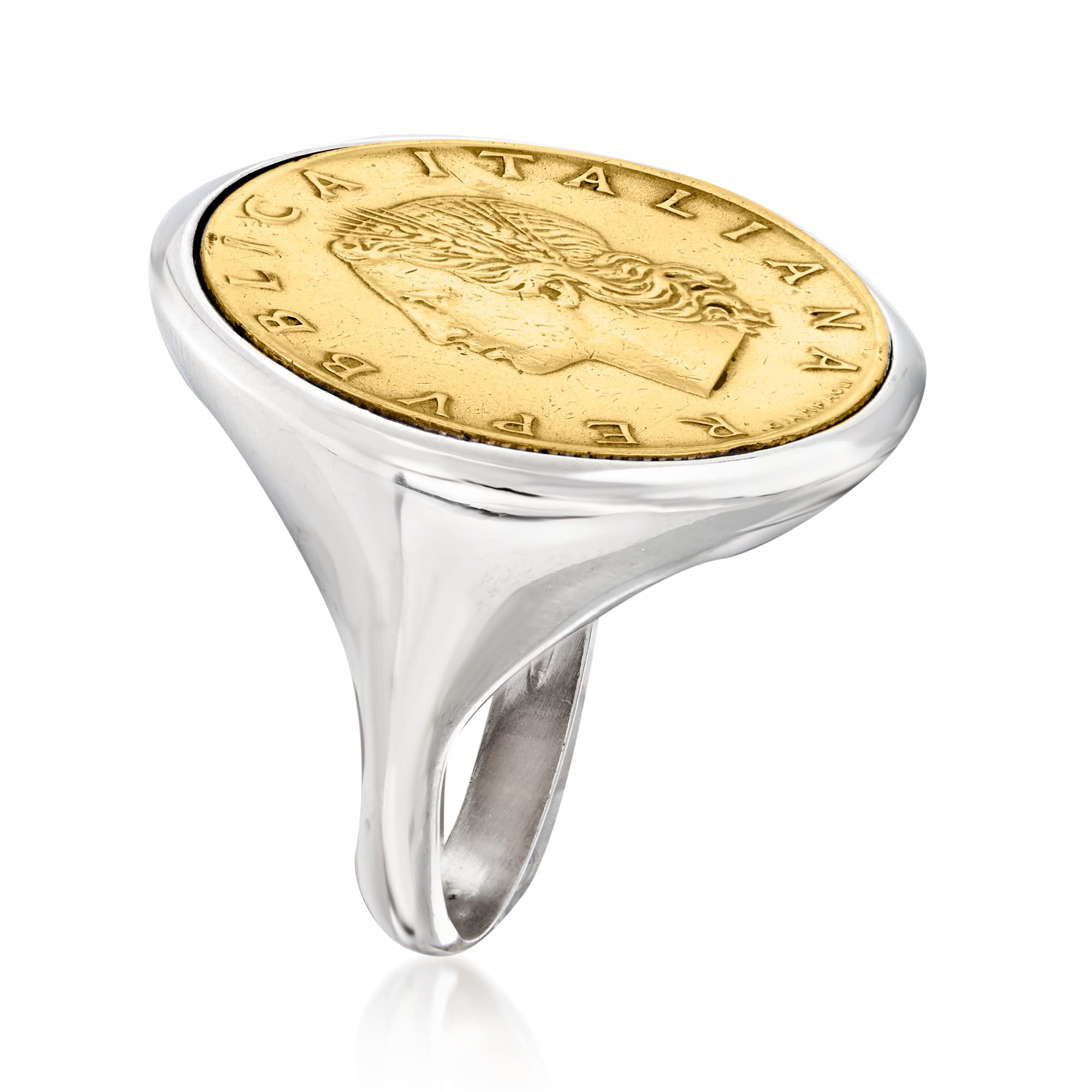 Ross-Simons Italian Genuine 20-Lira Coin Ring in Sterling Silver. Size 9