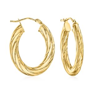 ross-simons italian fluted 14kt yellow gold oval hoop earrings