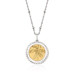 Ross-Simons Italian Genuine 20-Lira Coin Pendant Necklace in Sterling Silver. 18 inches