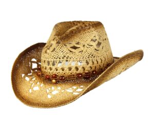 saddleback hats shapeable toyo straw cowboy hat w/beaded trim band, western cowgirl, natural, one size