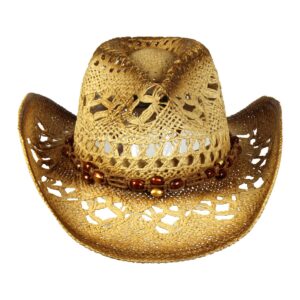 Saddleback Hats Shapeable Toyo Straw Cowboy Hat w/Beaded Trim Band, Western Cowgirl, Natural, One Size