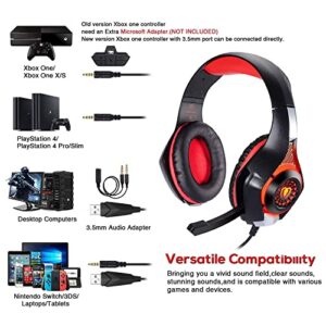 BlueFire Stereo Gaming Headset for PlayStation 4 PS4, Over-Ear Headphones With Mic and LED Lights for Xbox One, PC, Laptop (Red)