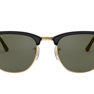 Ray-Ban RB3016F Clubmaster Low Bridge Fit Square Sunglasses, Black/Polarized G-15 Green, 55 mm