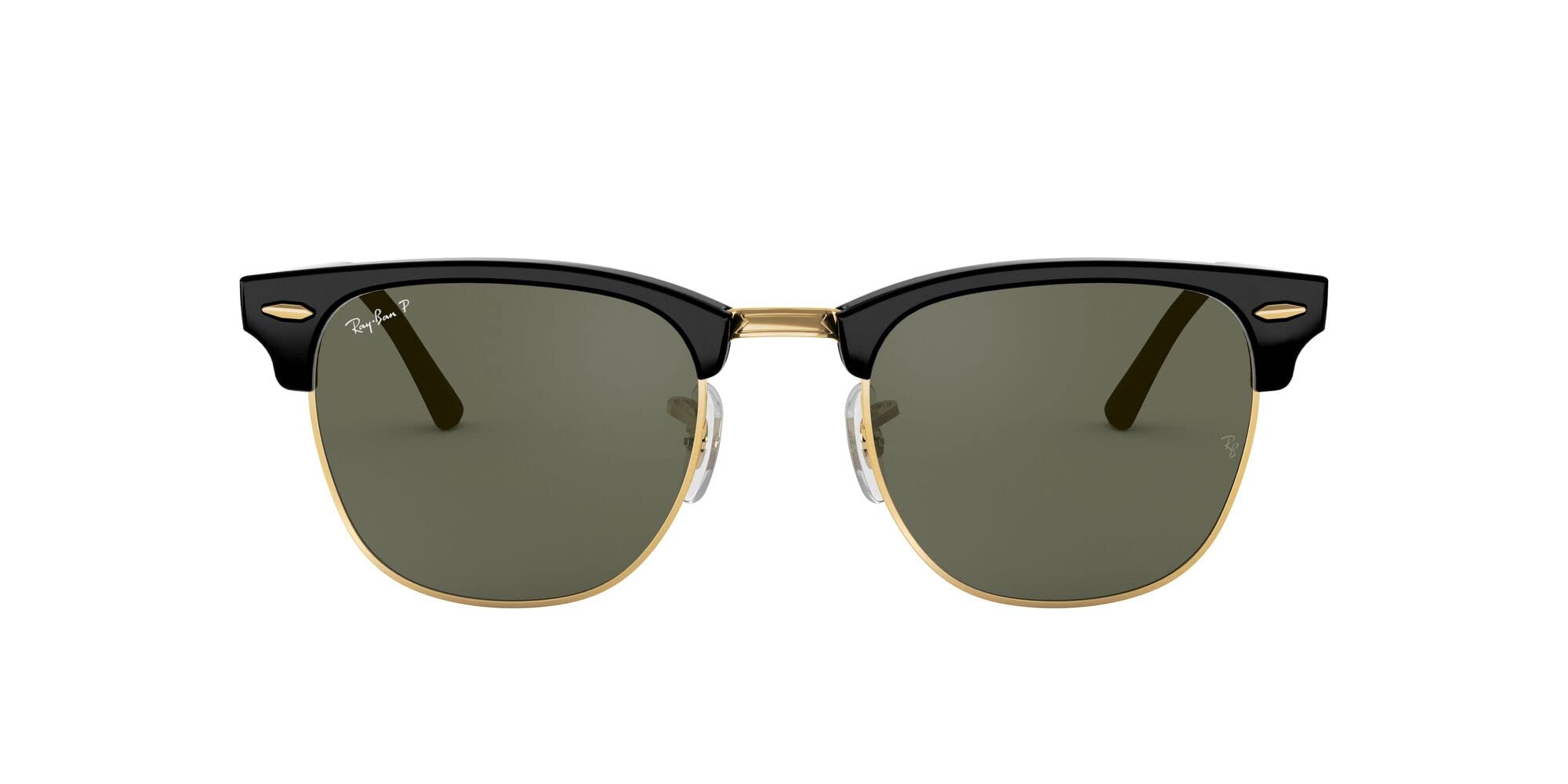 Ray-Ban RB3016F Clubmaster Low Bridge Fit Square Sunglasses, Black/Polarized G-15 Green, 55 mm