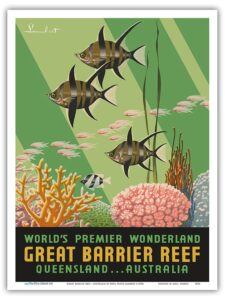 great barrier reef - queensland australia - world's premier wonderland - vintage travel poster by noel pasco lambert c.1936 - master art print (unframed) 9in x 12in