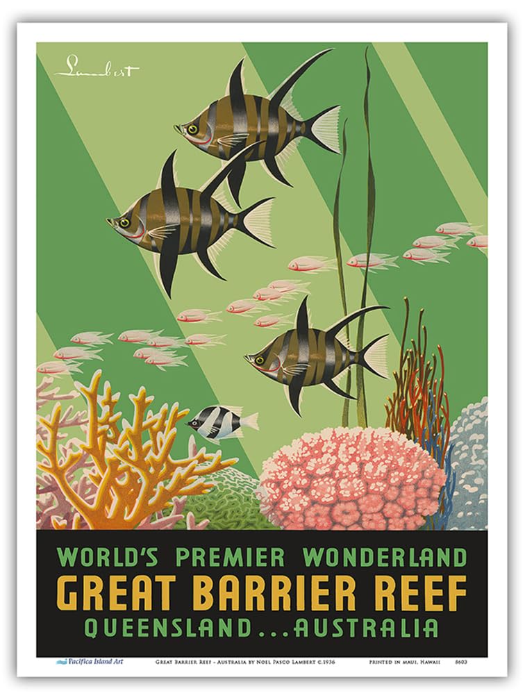 Great Barrier Reef - Queensland Australia - World's Premier Wonderland - Vintage Travel Poster by Noel Pasco Lambert c.1936 - Master Art Print (Unframed) 9in x 12in