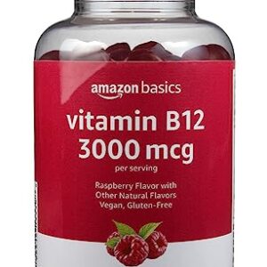 Amazon Basics Vitamin B12 3000 mcg Gummies, Normal Energy Production and Metabolism, Immune System Support, Raspberry, 100 Count (2 per serving) (Previously Solimo)