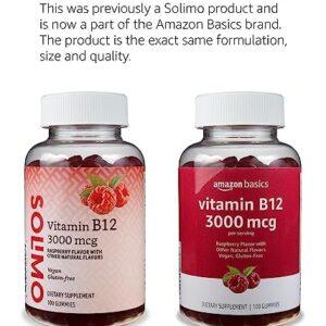 Amazon Basics Vitamin B12 3000 mcg Gummies, Normal Energy Production and Metabolism, Immune System Support, Raspberry, 100 Count (2 per serving) (Previously Solimo)