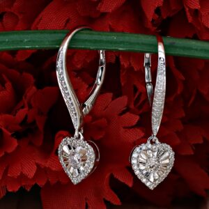 Dazzlingrock Collection 0.55 Carat (ctw) Round White Diamond illusion Set Heart Shape Lever Back Dangling Drop Earrings for Women in 925 Sterling Silver