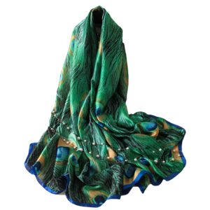 jltph women soft scarves green peacock feather printing scarf sun protection shawl wrap