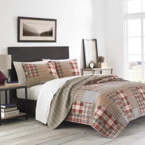 eddie bauer - twin quilt set, reversible cotton bedding with matching sham, lightweight home decor for all seasons (hawthorne brown, twin)