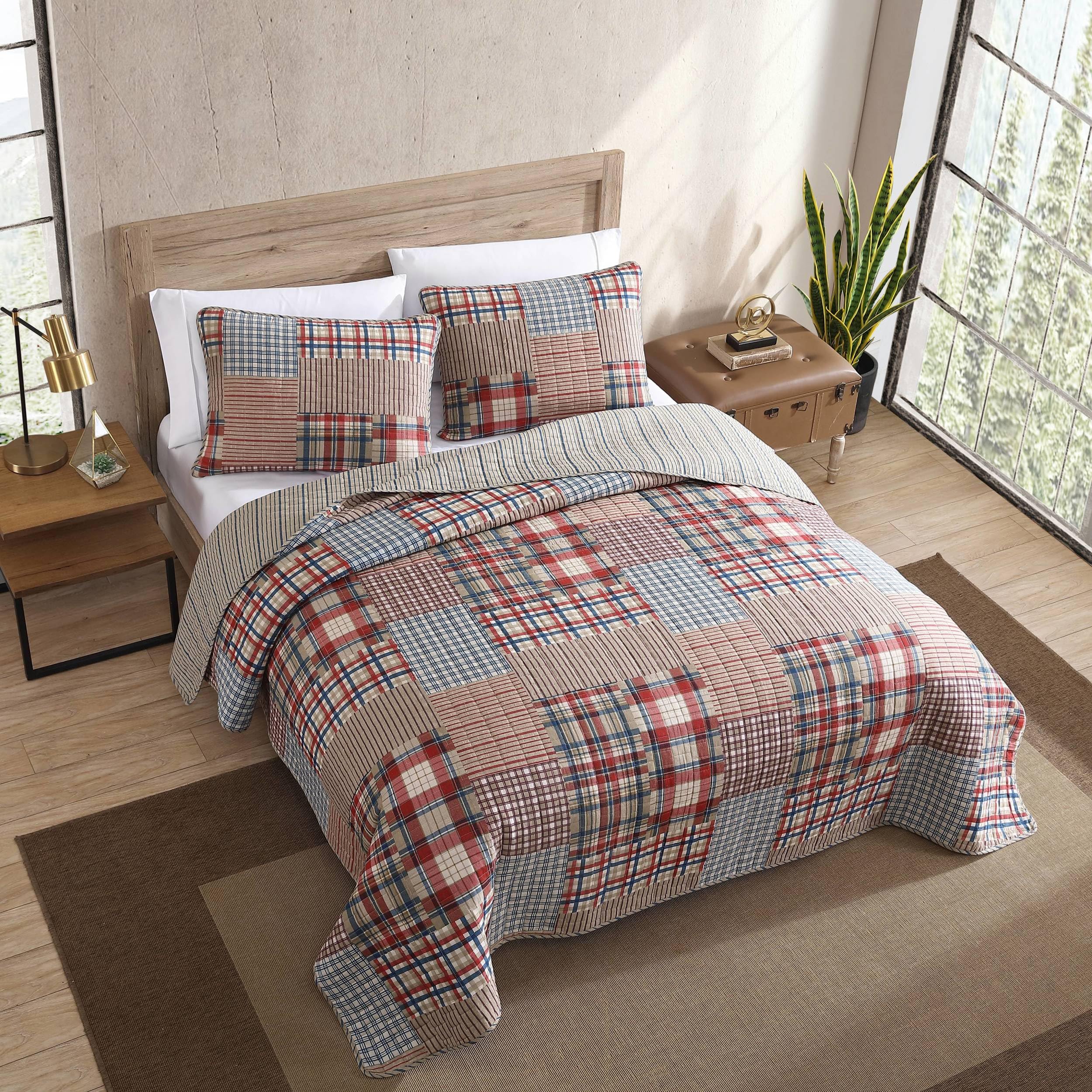 Eddie Bauer - Twin Quilt Set, Reversible Cotton Bedding with Matching Sham, Lightweight Home Decor for All Seasons (Hawthorne Brown, Twin)