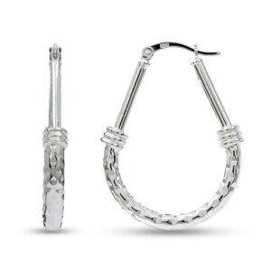 lecalla sterling silver earring hoops for women - 925 silver hoop earrings | women's oval hoops earring 35mm | classic diamond-cut italian silver jewelry