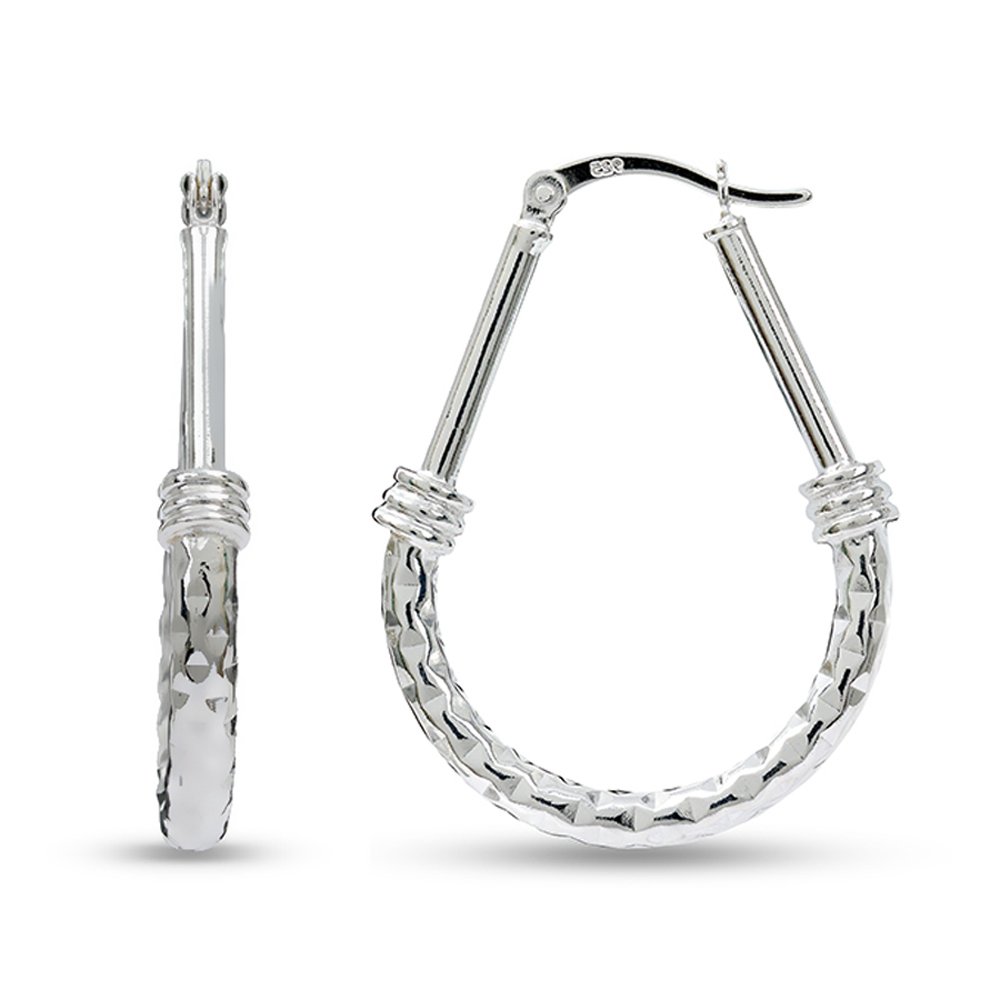 LeCalla Sterling Silver Earring Hoops For Women - 925 Silver Hoop Earrings | Women's Oval Hoops Earring 35mm | Classic Diamond-Cut Italian Silver Jewelry