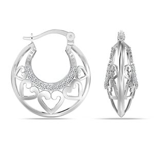 lecalla sterling silver jewelry heart filigree cage hoop earrings for women