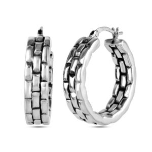 lecalla sterling silver jewelry light-weight bricks texture antique finish hoop earring for women