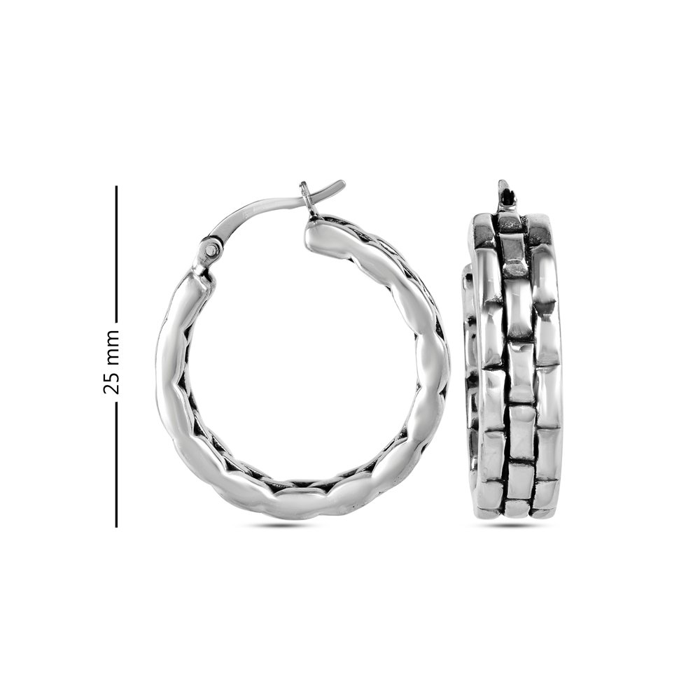 LeCalla Sterling Silver Jewelry Light-Weight Bricks Texture Antique Finish Hoop Earring for Women