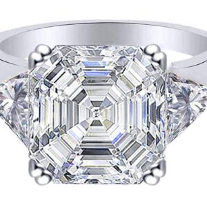 AFFY Asscher & Trillion Cut White Cubic Zirconia Engagement Ring in 925 Sterling Silver (7.50 cttw) Ring Size-4