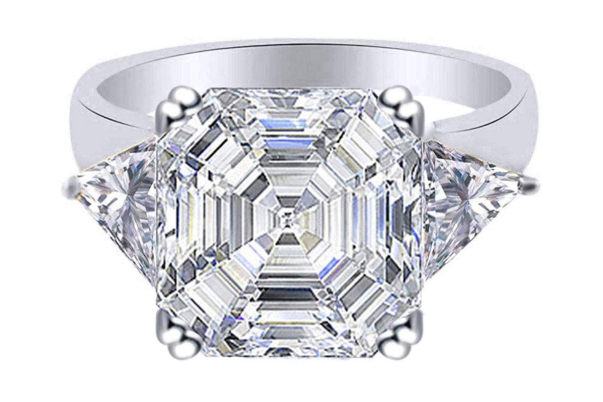 AFFY Asscher & Trillion Cut White Cubic Zirconia Engagement Ring in 925 Sterling Silver (7.50 cttw) Ring Size-4