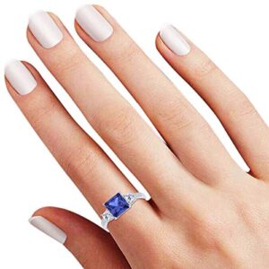 AFFY Princess Shape Simulated Blue Sapphire & White Cubic Zirconia Fashion Ring in 925 Sterling Silver Ring Size-9.5