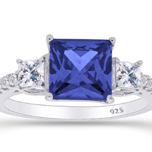 AFFY Princess Shape Simulated Blue Sapphire & White Cubic Zirconia Fashion Ring in 925 Sterling Silver Ring Size-9.5