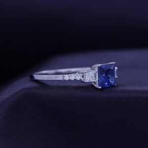 AFFY Princess Shape Simulated Blue Sapphire & White Cubic Zirconia Fashion Ring in 925 Sterling Silver Ring Size-9.5