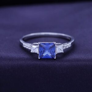 AFFY Princess Shape Simulated Blue Sapphire & White Cubic Zirconia Fashion Ring in 925 Sterling Silver Ring Size-9.5