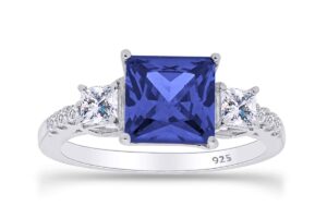 affy princess shape simulated blue sapphire & white cubic zirconia fashion ring in 925 sterling silver ring size-5.5