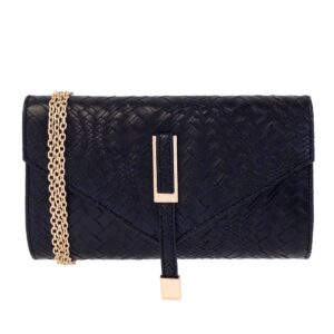 jnb weaved pattern faux leather clutch, black