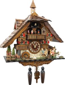 cuckoo-palace large german cuckoo clock - the seesaw mill chalet with quartz movement with moving seesaw - black forest clock