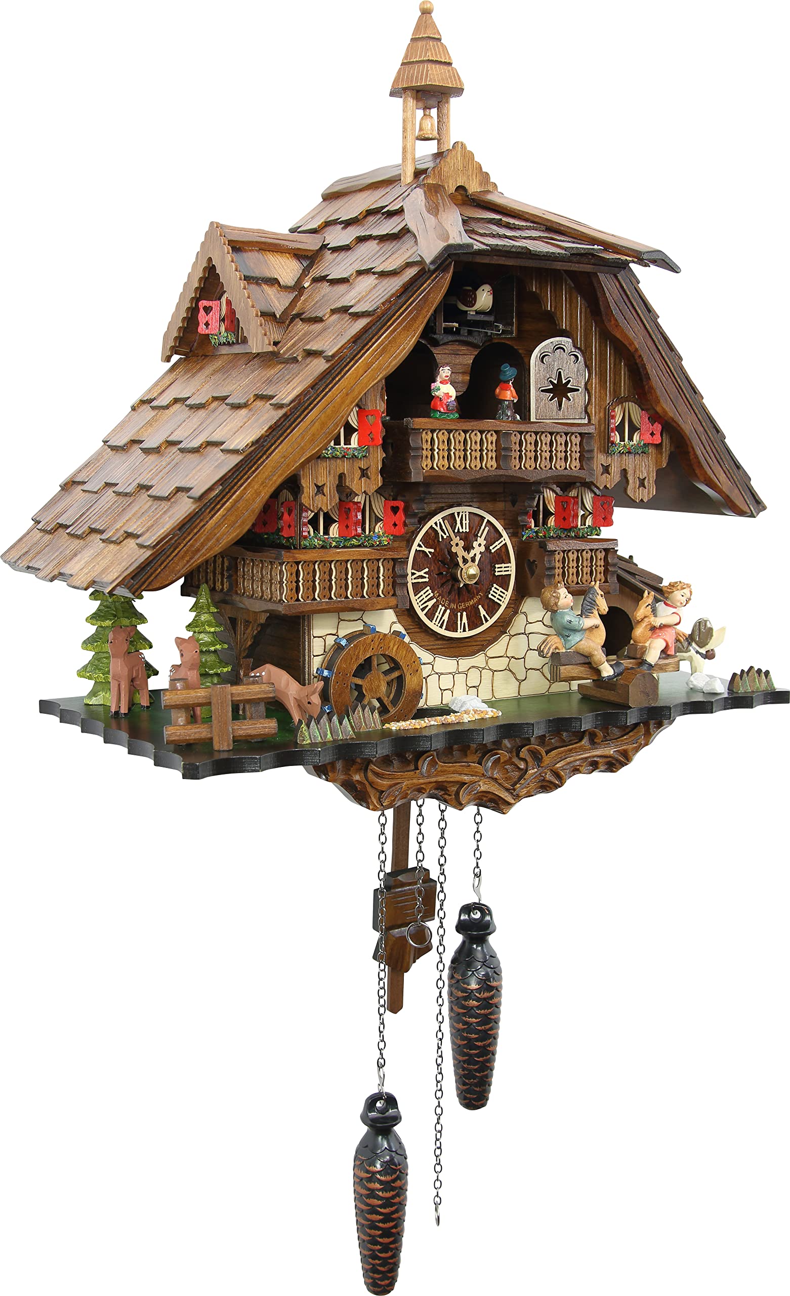 Cuckoo-Palace Large German Cuckoo Clock - The Seesaw Mill Chalet with Quartz Movement with Moving Seesaw - Black Forest Clock