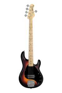 sterling by music man stingray ray5 bass guitar in vintage sunburst satin, 5-string