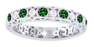 affy round cut simulated green emerald & cubic zirconia eternity band ring in 14k white gold over sterling silver ring size: 8