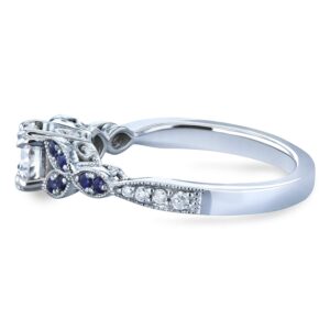 Kobelli Round Moissanite with Blue Sapphire Accents Leafy Engagement Ring 5/8 CTW 14k White Gold (GH/VS, GH/I), 5