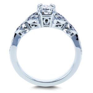 Kobelli Round Moissanite with Blue Sapphire Accents Leafy Engagement Ring 5/8 CTW 14k White Gold (GH/VS, GH/I), 5