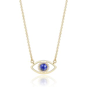 kisspat 14k gold dainty evil eye necklace for women | gemstone necklace lapis lazuli | real crystal necklace for women