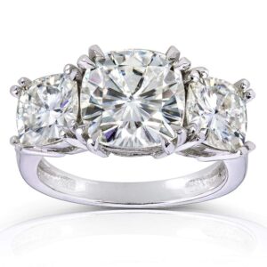 kobelli cushion-cut moissanite three-stone engagement ring 5 ctw 14k white gold, def/vs, 7.5