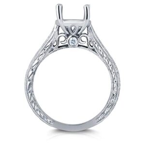 Kobelli Diamond Semi Mount Engagement Ring Vintage Style Engraved Antique Style, 14k White Gold (No Center Stone), 6.5