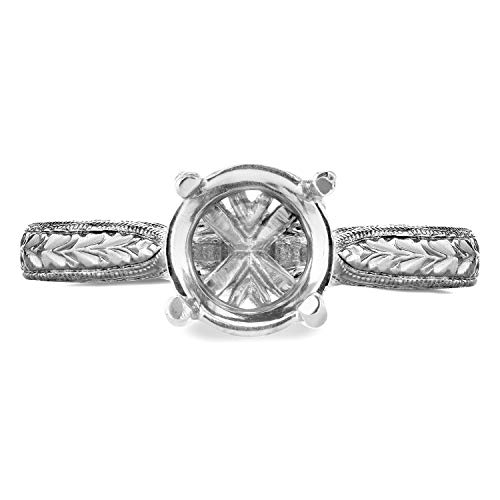 Kobelli Diamond Semi Mount Engagement Ring Vintage Style Engraved Antique Style, 14k White Gold (No Center Stone), 6.5