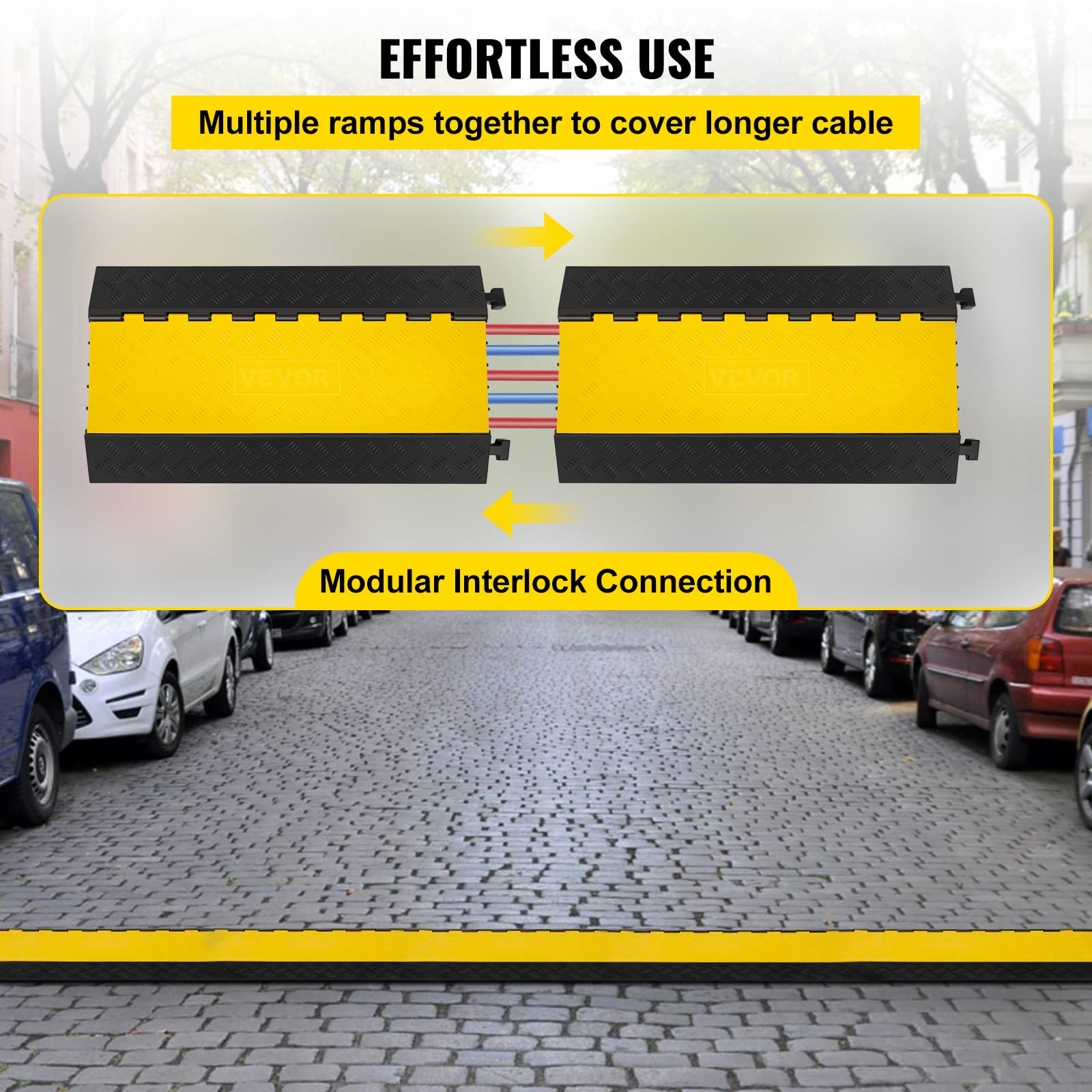 Happybuy 5 Channel Cable Protectors Extreme Rubber Cable Ramps Heavy Duty Protective Cable Wire Cord Ramp Driveway Rubber Traffic Speed Bumps Cable Protector