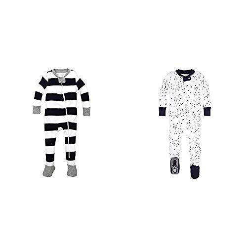 Burt's Bees Baby Baby Boys' 2 Pack Non-Slip Footed Sleeper Pajamas, Midnight Rugby Stripe/Midnight Twinkle Bee, 18 Months