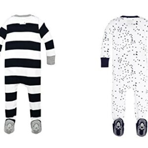 Burt's Bees Baby Baby Boys' 2 Pack Non-Slip Footed Sleeper Pajamas, Midnight Rugby Stripe/Midnight Twinkle Bee, 18 Months