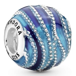 pandora jewelry blue wave charm - original charm for pandora charm bracelets - perfect charm for mom, daughter, sister & more - sterling silver and enamel, no box