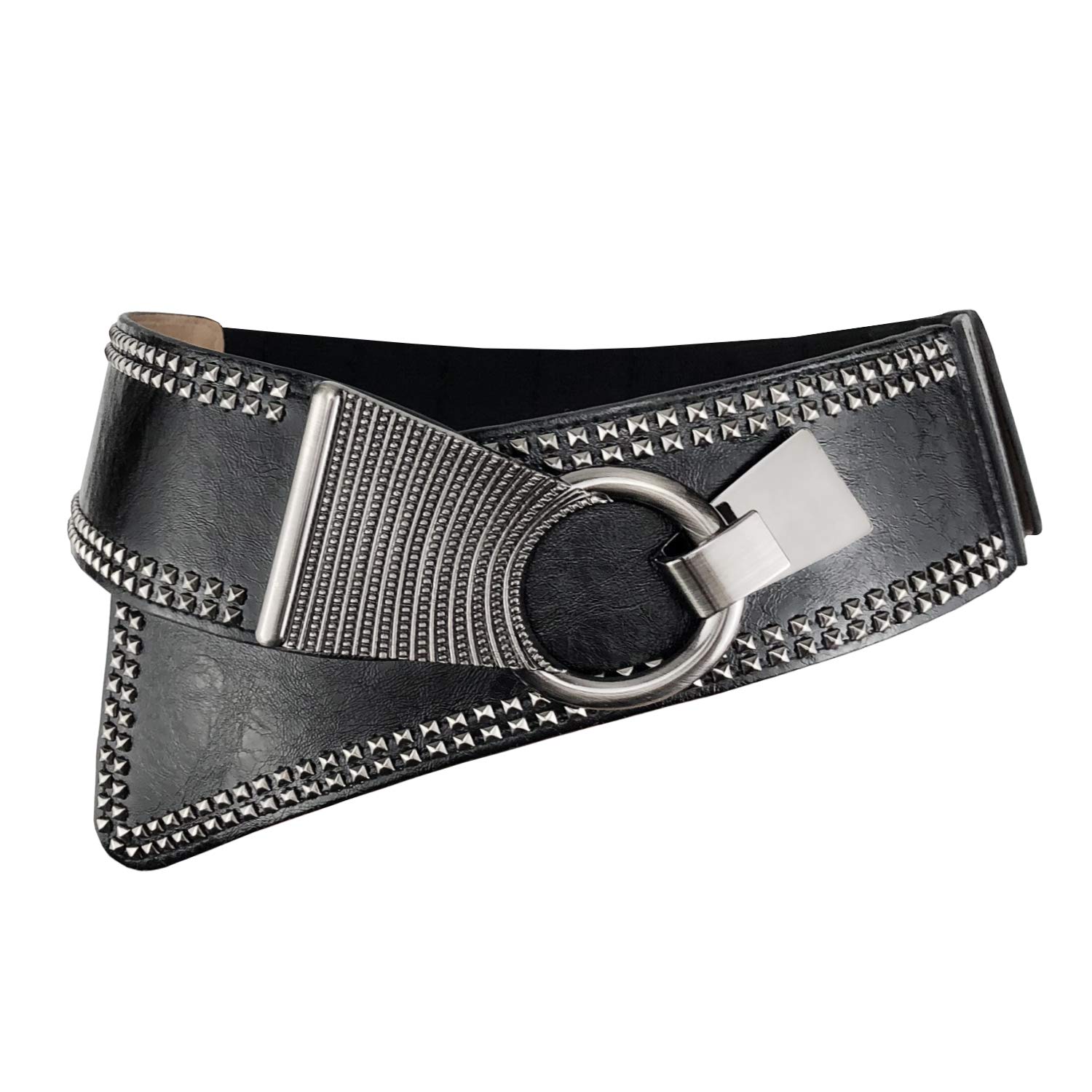 Women's Fashion Vintage Wide Waist Belt Elastic Stretch Cinch Belts With Interlock Buckle, Black, One Size