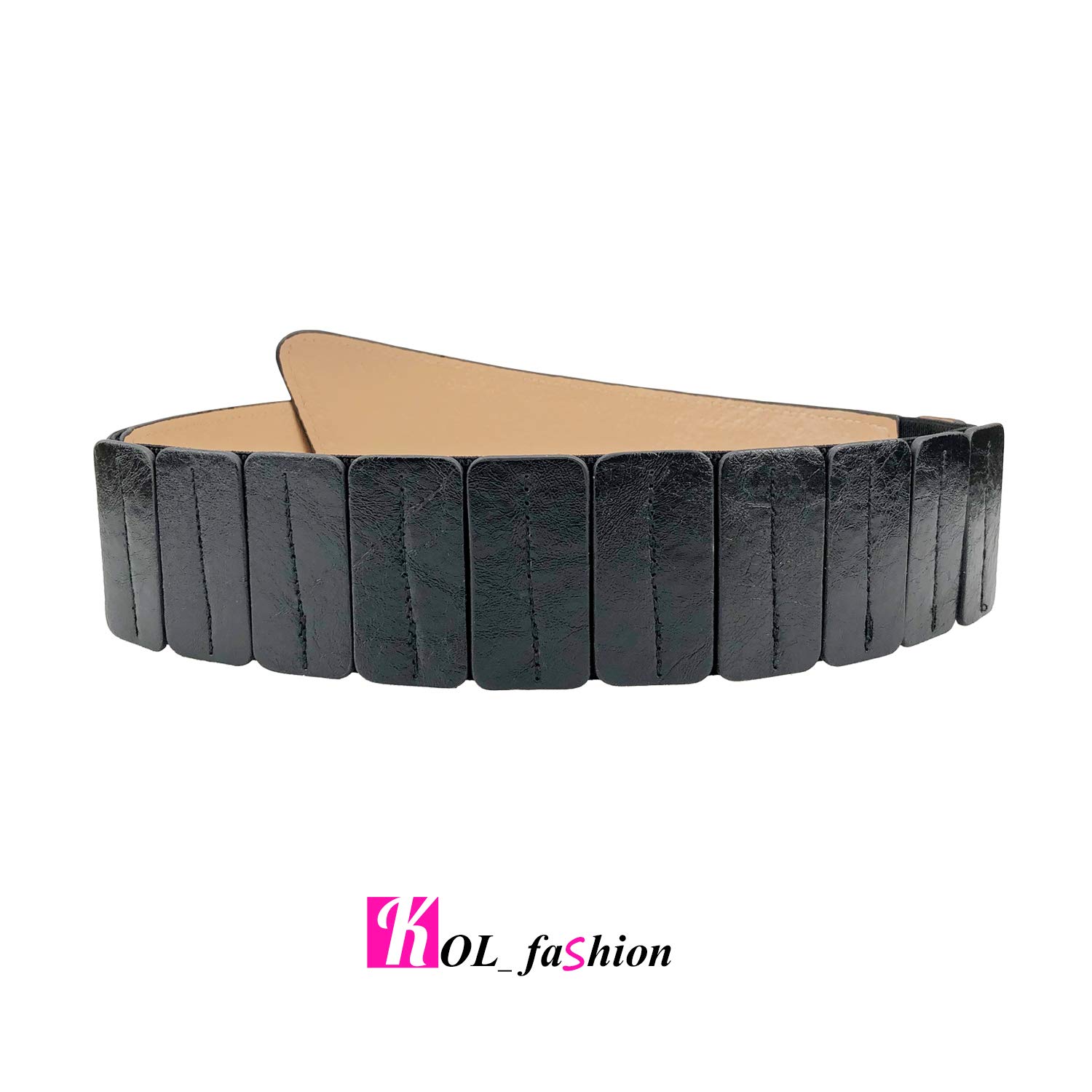 Women's Fashion Vintage Wide Waist Belt Elastic Stretch Cinch Belts With Interlock Buckle, Black, One Size