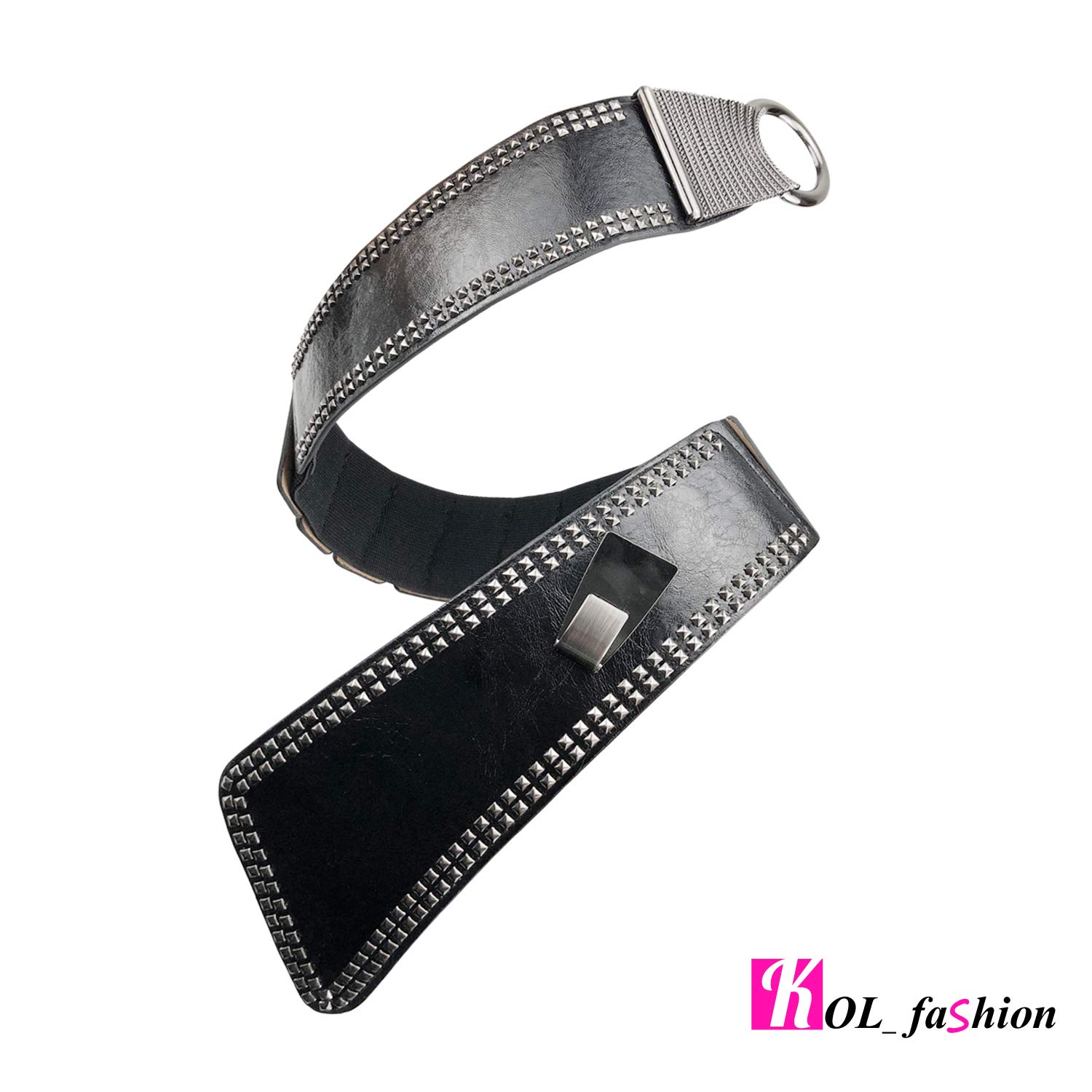 Women's Fashion Vintage Wide Waist Belt Elastic Stretch Cinch Belts With Interlock Buckle, Black, One Size