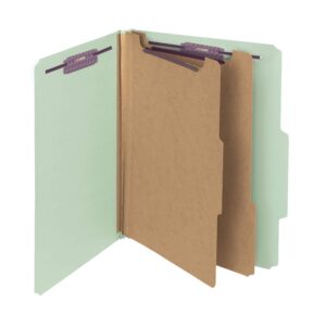 smead pressboard classification folder with safeshield fasteners, 2 dividers, 2" expansion, letter size, gray/green, pack of 20 (14074)