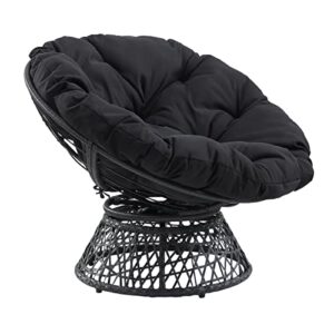 osp home furnishings wicker papasan chair with 360-degree swivel, grey frame with black cushion