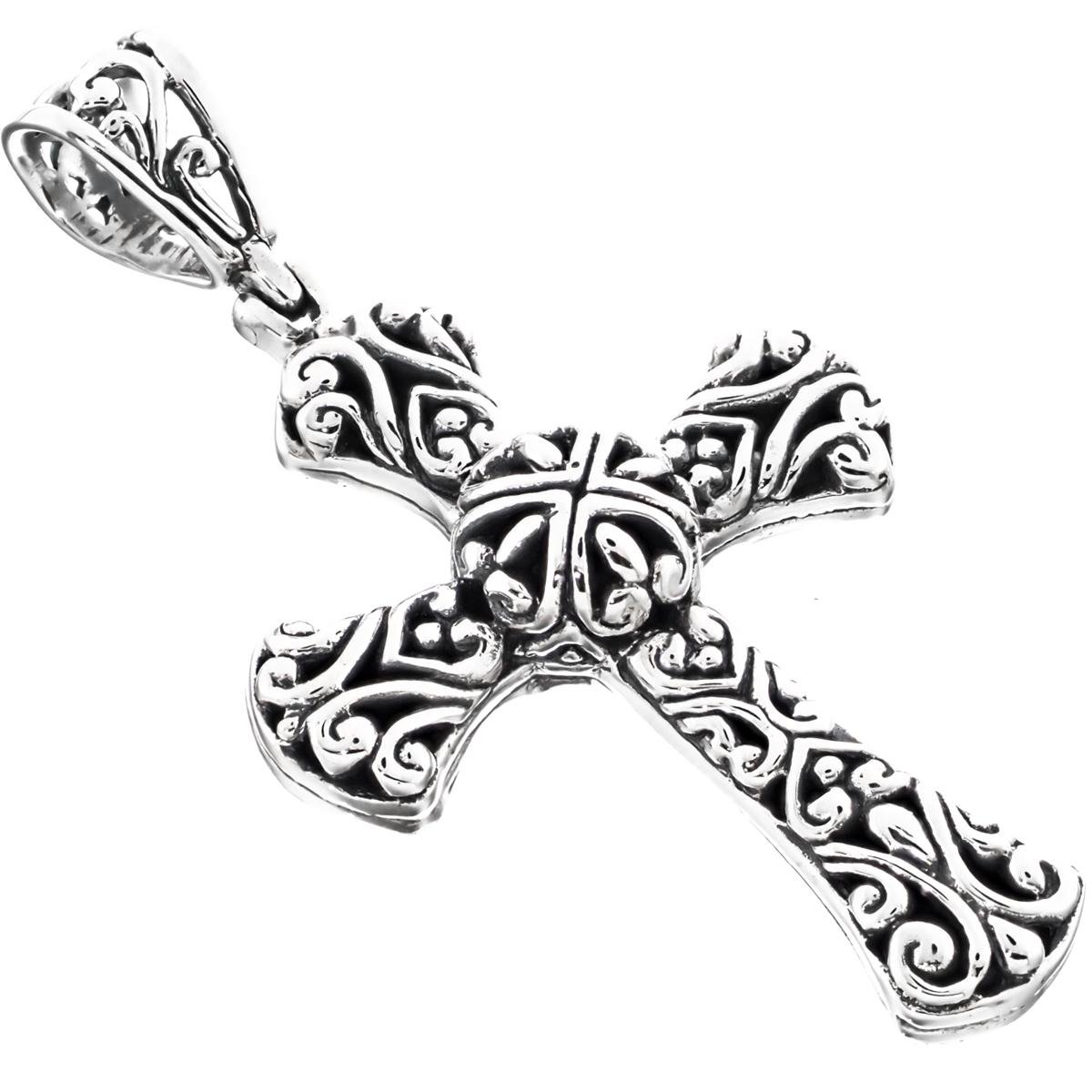 Latin Cross Bali Scrollwork 925 Sterling Silver Pendant, 2 1/16"